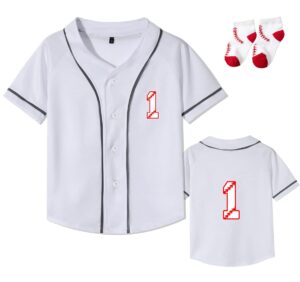 1st birthday baseball shirt baby boy first birthday outfit rookie of the one year old clothes short button tshirts (white 1,12 months)