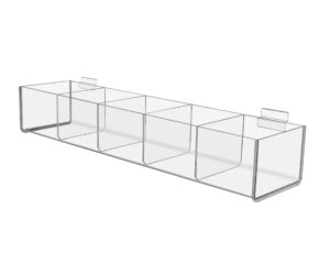 marketing holders slatwall acrylic retail tray five compartment 19.5 inch wide x 5 inch deep clear product merchandise storage organizer for businesses and shops