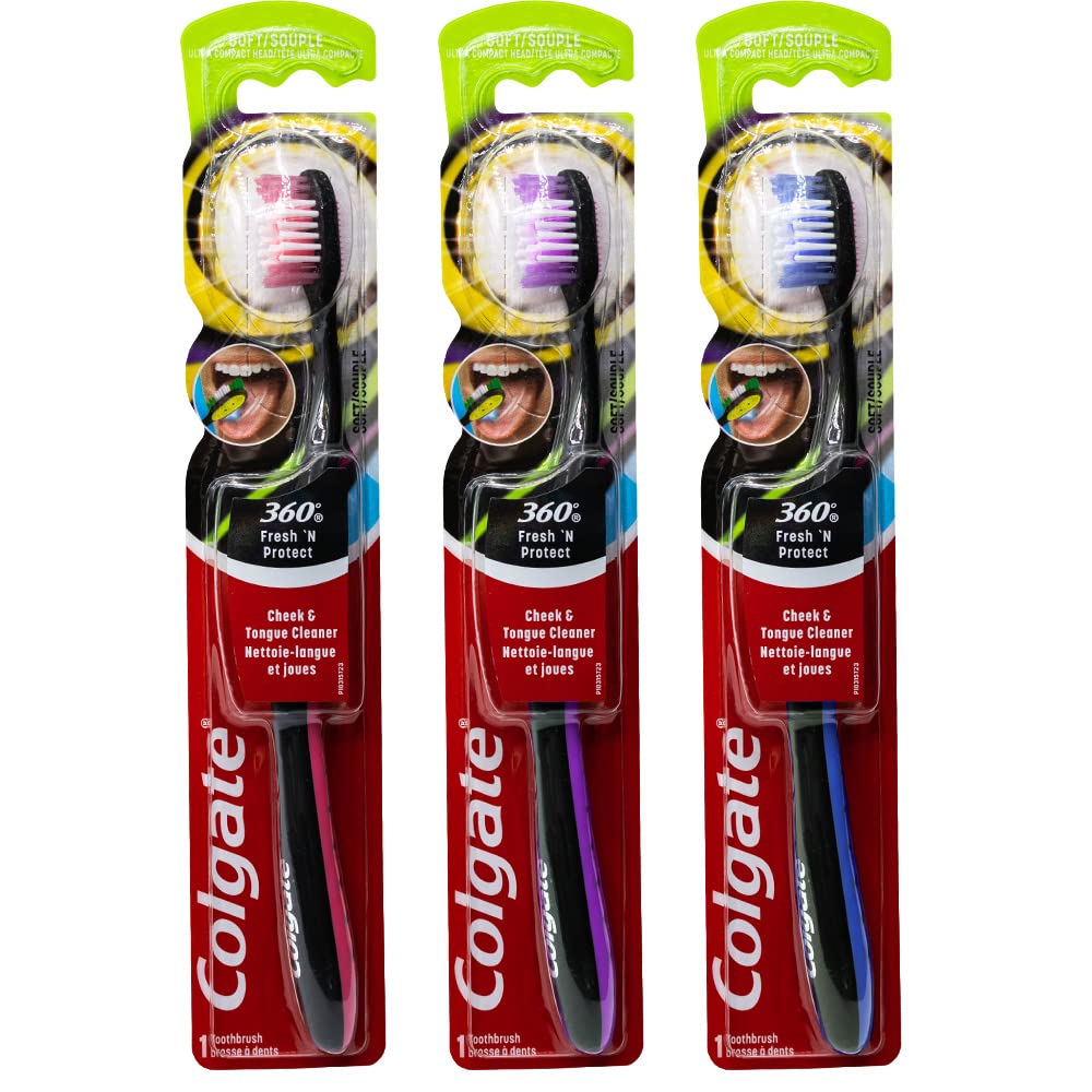 Colgate 360 Fresh N' Protect Toothbrush, Ultra Compact, Soft (Colors May Vary) - Pack of 3