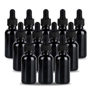 yonkan 1 oz uv resistant dropper bottle 12 pack black glass boston bottles 30ml with eye droppers black caps for essential oils, perfume, leak proof travel bottles for liquids