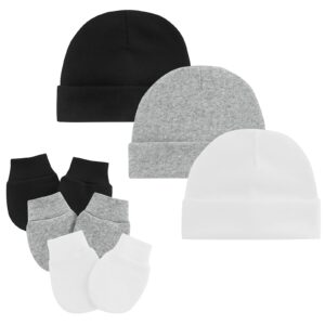 baby hats and mittens set newborn essentials beanie newborn infant hats for baby boys girls black & white & gray