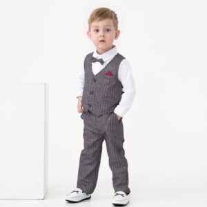 Volunboy Baby Boy Suit Toddler Formal Outfit Kids 3 Piece Vest Gentleman Clothes Long Sleeve Shirt and Pants Set (GreyPurple, 18-24 Months)