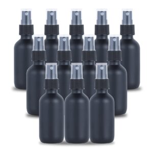 yonkan 2oz glass spray bottle, fine mist boston glass bottles with black fine mist sprayer small clear bottles for essential oils, bath, beauty, hair & cleaning, black, pack of 12