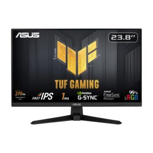 asus tuf gaming 23.8” 1080p monitor (vg249qm1a) - full hd, fast ips, 270hz, 1ms, extreme low motion blur, speakers, 99% srgb, g-sync compatible/freesync premium, displayport, hdmi,black