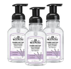 j.r. watkins foaming hand soap with pump dispenser, moisturizing foam hand wash, all natural, alcohol-free, cruelty-free, usa made, lavender, 9 fl oz, 3 pack