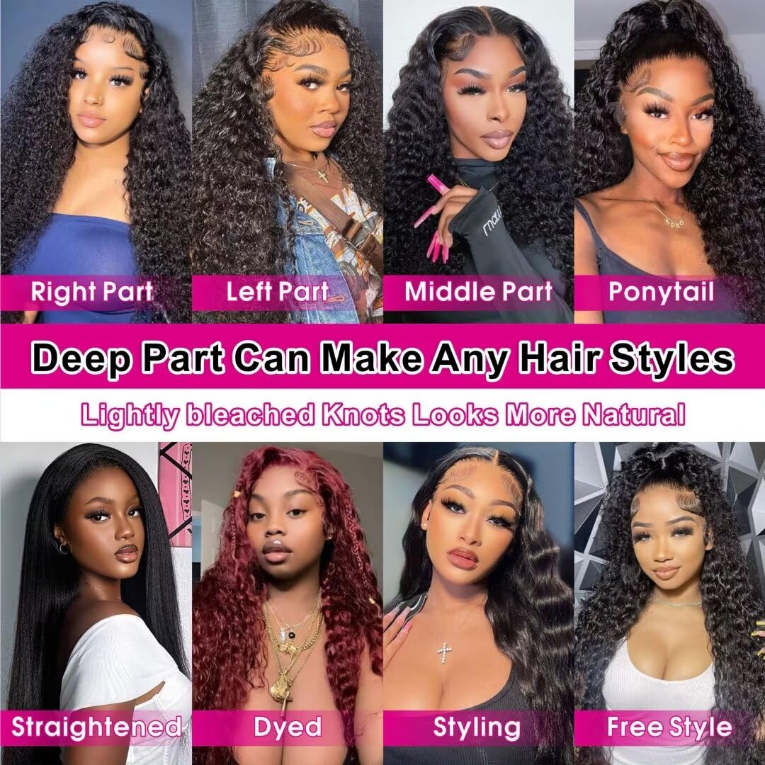 Juvid 13X6 Curly Lace Front Wigs Human Hair 13x6 HD Lace Jerry Curly Frontal Wig for Women 180% Density Glueless Kinky Curly Wigs Pre Plucked Wet and Wavy Deep Wave Wig Natural Black 24 inch