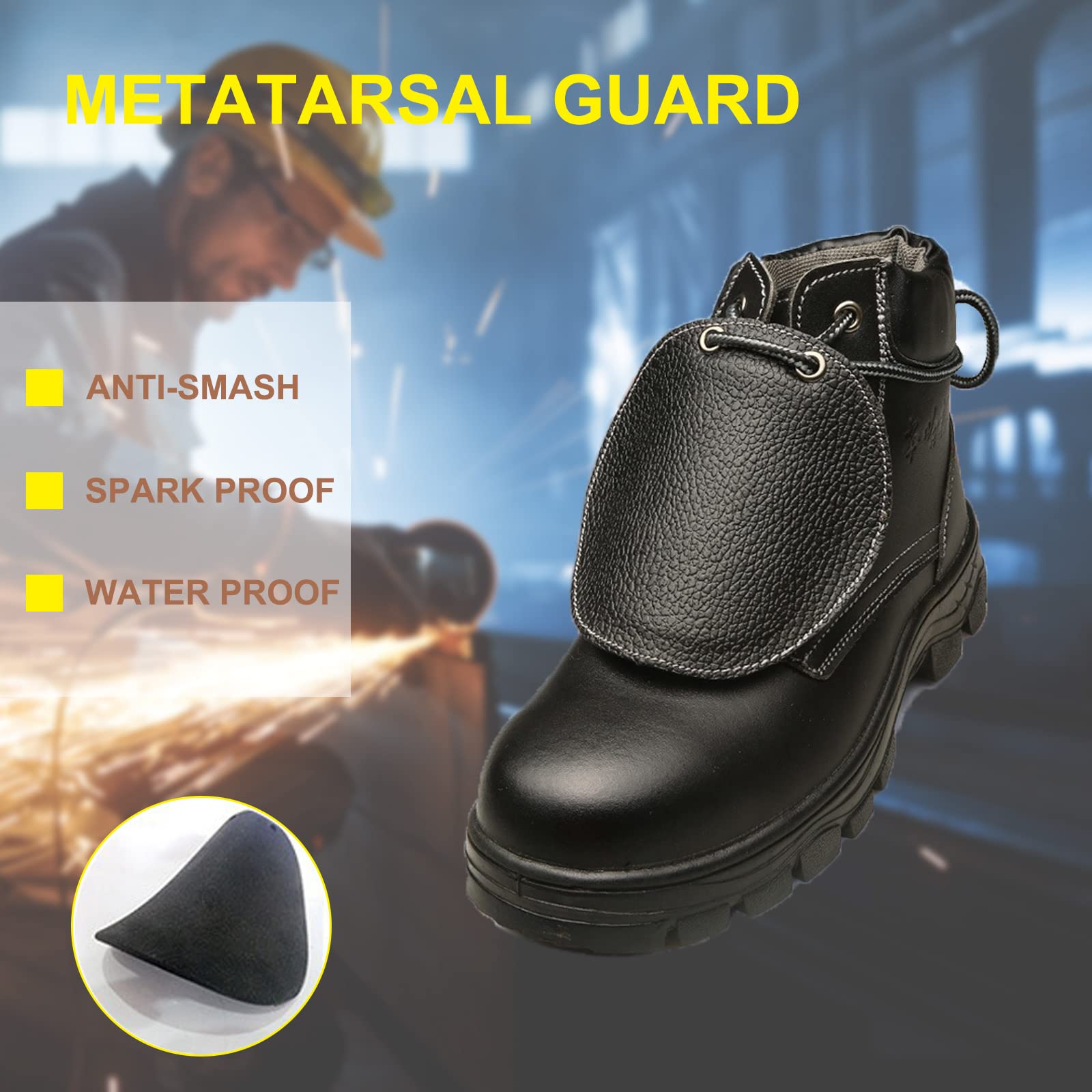 Metatarsal Guards for Work Boots, Zawasstu Unisex Toe Protector Shield Attachment for Most Safety Boots and Shoes, Universal Size Metatarsal Guard with Laces, Easy to Put on