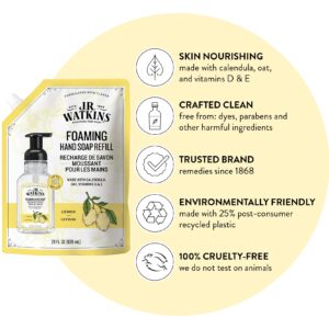 J.R. Watkins Foaming Hand Soap Refill, Moisturizing Foam Hand Wash, All Natural, Alcohol-Free, Cruelty-Free, USA Made, Lemon, 28 fl oz, 3 Pack