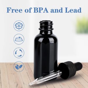 YONKAN 1 oz UV Resistant Dropper Bottle 12 Pack Black Glass Boston Bottles 30ml with Eye Droppers Black Caps for Essential Oils, Perfume, Leak Proof Travel Bottles for Liquids