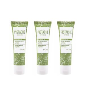 pistaché skincare pistachio oil whipped body butter cream moisturizer (a.k.a the boyfriend body butter) trio travel packet set + hydrates dry skin and nourishes + vitamin e + antioxidant protection,