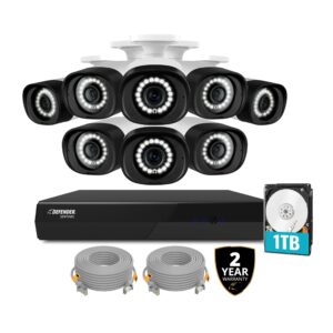 defender exclusive bundle: sentinel 4k poe 8ch nvr security system, 8 metal cameras, 2 year warranty, 10 x 60ft ethernet cables, smart human detection, audio recording, spotlight, free mobile app