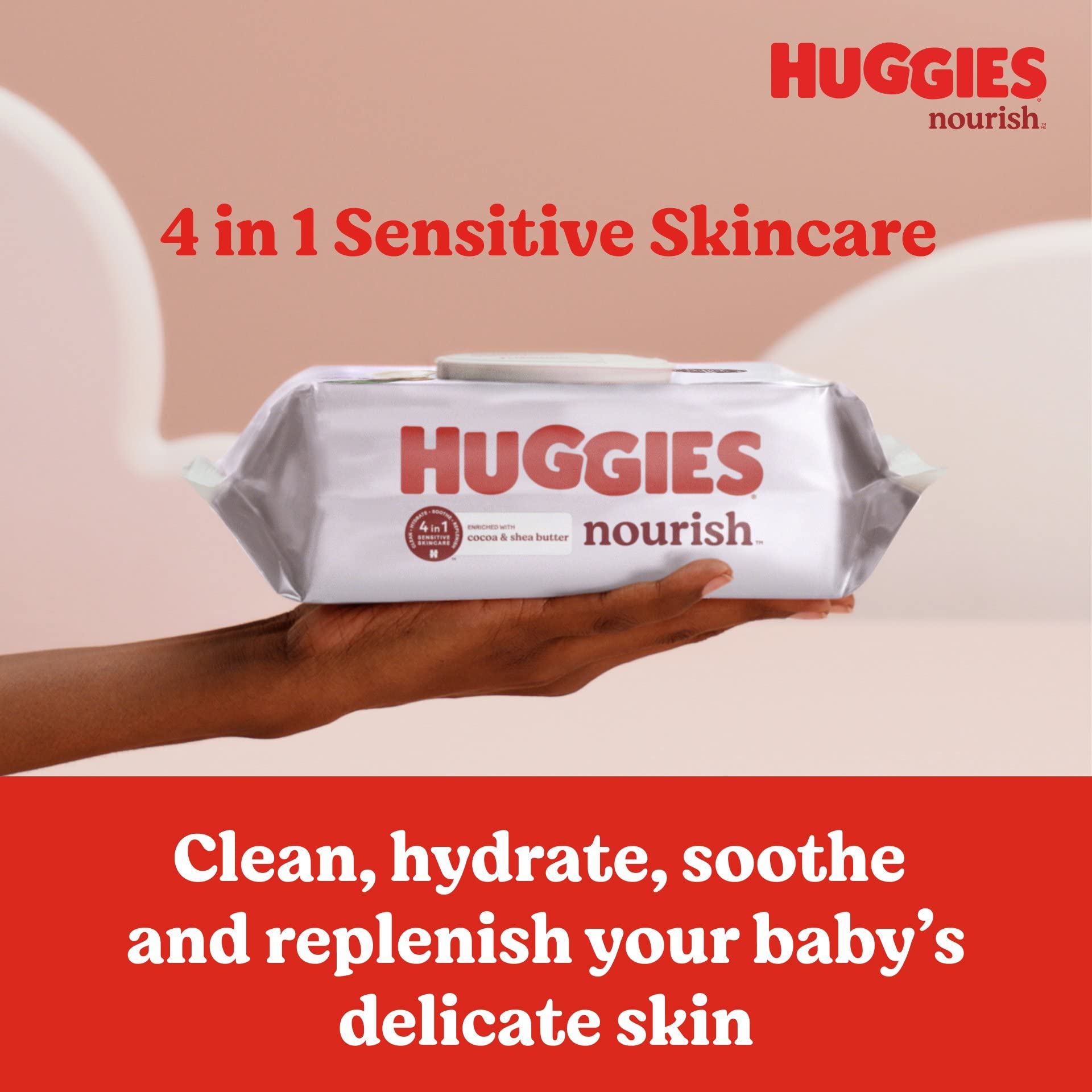 Huggies Nourish Scented Diaper Wipes, 2 Push Button Packs (112 Wipes Total)