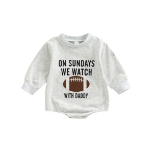 omkzanbi funny onesie for baby boy girl sweatshirt romper long sleeve infant letter bodysuit jumpsuit newborn fall clothes (on sundays we watch football with daddy, 0-3 months)