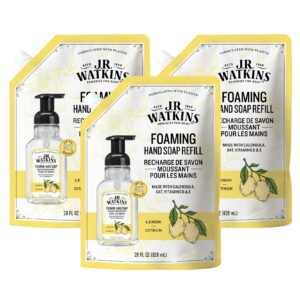 J.R. Watkins Foaming Hand Soap Refill, Moisturizing Foam Hand Wash, All Natural, Alcohol-Free, Cruelty-Free, USA Made, Lemon, 28 fl oz, 3 Pack