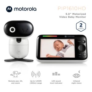 Motorola Baby PIP1610 HD - 5" Motorized Video Baby Monitor w/Camera, Wall Mount, 1000ft Range, Two-Way Audio, Room Temperature Monitoring - Private Connection (No Wi-Fi, Does Not Use App)