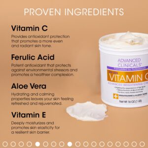 Advanced Clinicals Vitamin C Body Cream + Potent Vitamin C Face Lotion Brightening Skin Care Set, Anti Aging Dry Skin Rescue Creams Target Dry Skin, Sun Damaged Skin, Wrinkles, & Dark Spots, 2-PC Set