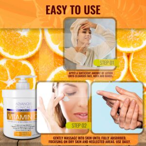 Advanced Clinicals Vitamin C Body Cream + Potent Vitamin C Face Lotion Brightening Skin Care Set, Anti Aging Dry Skin Rescue Creams Target Dry Skin, Sun Damaged Skin, Wrinkles, & Dark Spots, 2-PC Set