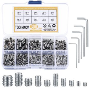 tooinkcv 300 pcs stainless steel socket head screws assortment kit, allen head socket hex head screws, metric m3 m4 m5 m6 m8 grub screws set for door handles, light fixture