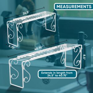 Kovot Expandable Over The Sink Shelf Extends in Length from 24.5" to 40.75" | Add Additional Storage for Soaps, cleansers, sponges and More 8.5" H x 5.75" D (White)