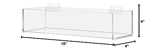 Marketing Holders Slatwall Acrylic Retail Tray 15 Inch Wide x 4 Inch Deep Rectangular One Compartment Lucite Product Merchandise Storage Organizer for Businesses and Shops