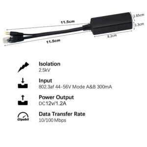 PCUORLEORS PoE Splitter 48V to 12V, 2A with IEEE 802.3af/at Standard Compliant 10/100Mbps Power Over Ethernet Splitter Adapter for Security Camera CCTV Surveillance DC Plug Cable (2Pack)