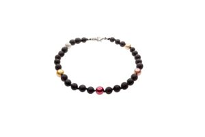 genuine amber anklet from baltic sea made with unpolished cherry & shell pearl 24 cm (9.4 inches).