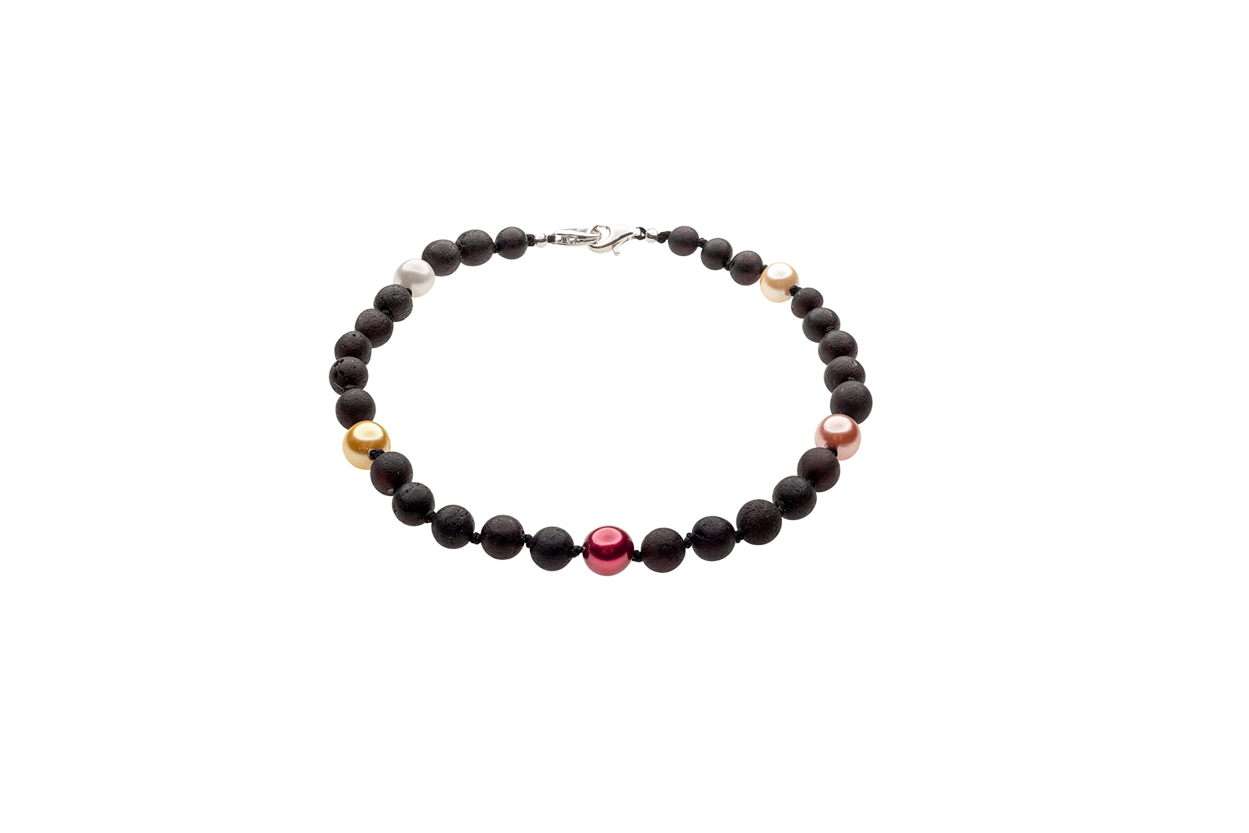 Genuine Amber Anklet From Baltic Sea Made with Unpolished Cherry & Shell Pearl 24 cm (9.4 Inches).