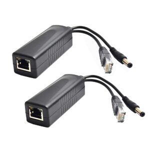 pcuorleors poe splitter 48v to 12v, 2a with ieee 802.3af/at standard compliant 10/100mbps power over ethernet splitter adapter for security camera cctv surveillance dc plug cable (2pack)