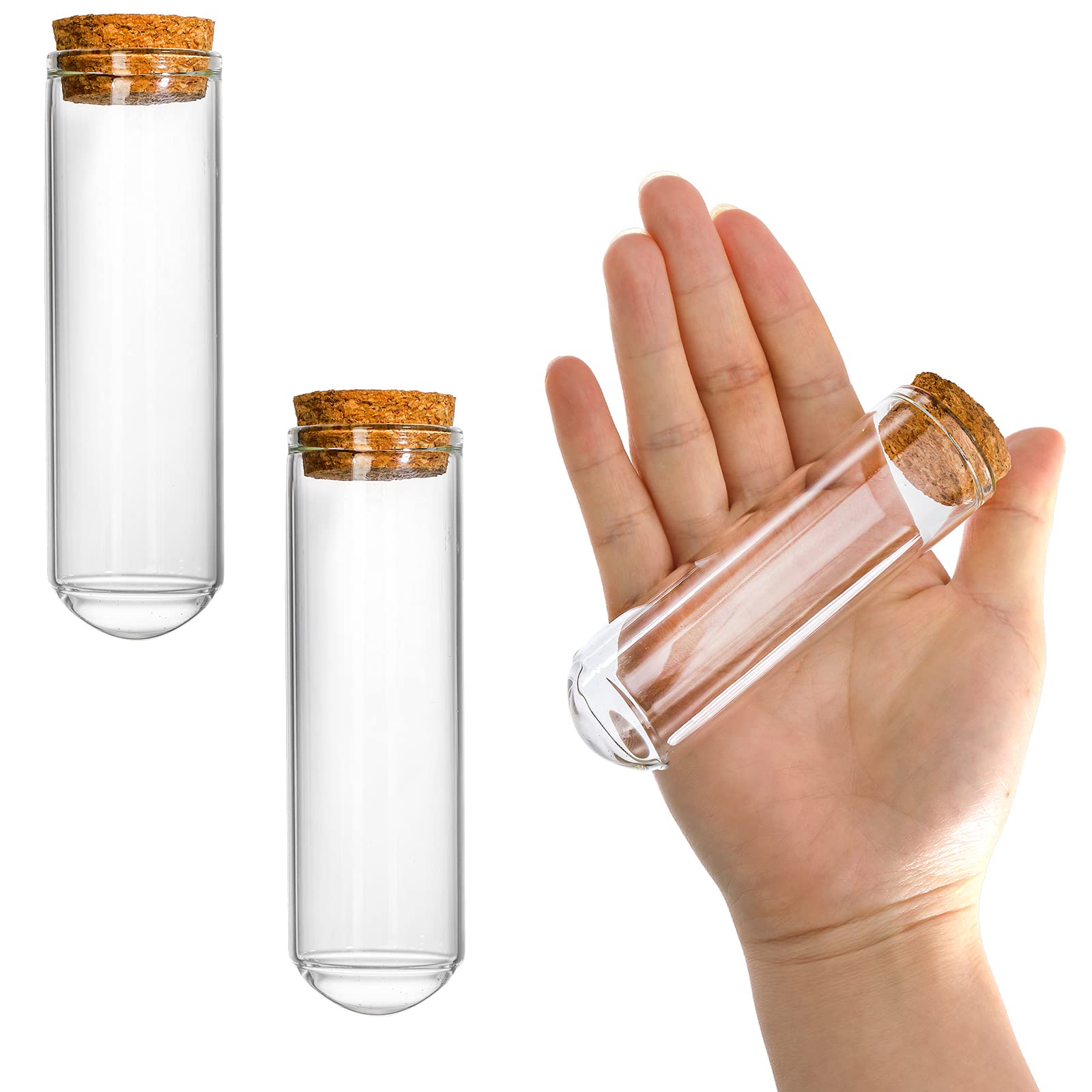 Frcctre 48 Pack 50ml Glass Test Tubes with Cork Stoppers, 30x100mm Clear Round Bottom Glass Test Tubes for Scientific Experiments, Bath Salt and Candy Storage, Plant Propagation Container