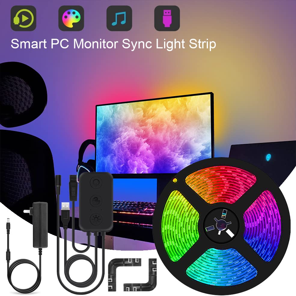 Immersion Monitor Backlight, Color Synchronized with The Screen, Ambient Lighting for Bedroom and Gaming Room, Gaming Lights fits 17-20 inch Monitors