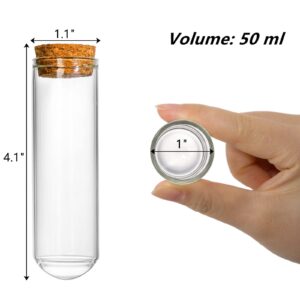 Frcctre 48 Pack 50ml Glass Test Tubes with Cork Stoppers, 30x100mm Clear Round Bottom Glass Test Tubes for Scientific Experiments, Bath Salt and Candy Storage, Plant Propagation Container