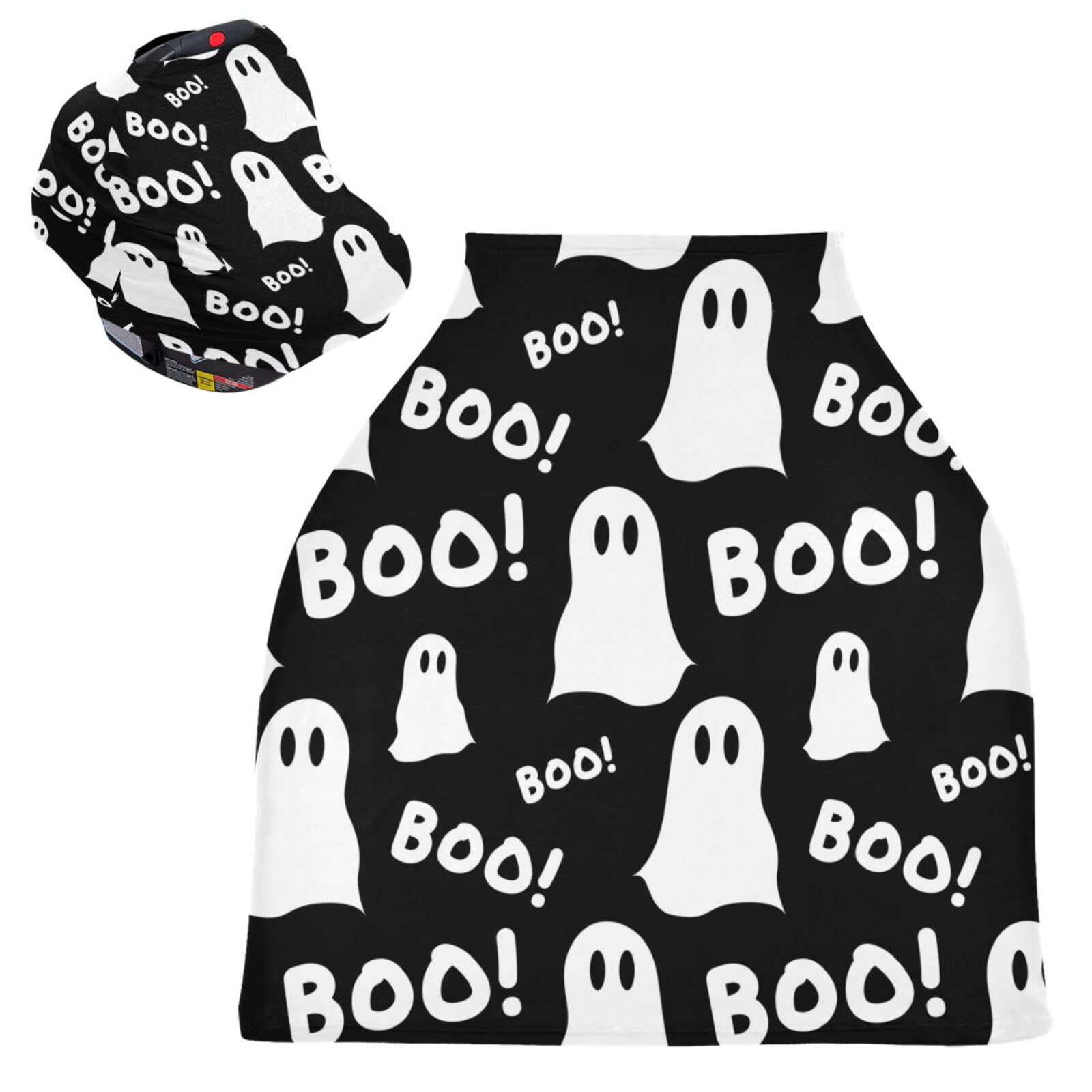 Halloween Ghosts Boo Baby Car Seat Covers Holiday Spooky Carseat Canopy Soft Infant Stroller Cover Nursing Breastfeeding Covers for Girls Boys Newborn Fit Summer Spring Autumn