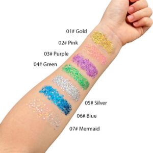 Mysense Gold Body Glitter Stick,Music Festival Concert Outfit Face Glitter Makeup for Women,Festival Rave Pride Accessories,Mermaid Sequins Chunky Glitter Face Paint,Hair Glitter Gel for Kids,0.56oz