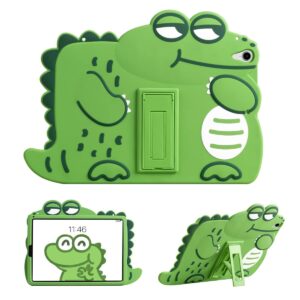 laetass cartoon silicone child protective cover for 2021 ipad mini 8.3" 6th gen a2567 a2568 a2569 with adjustable stand cover, cute cartoon little dinosaur design shockproof silicone case (green)