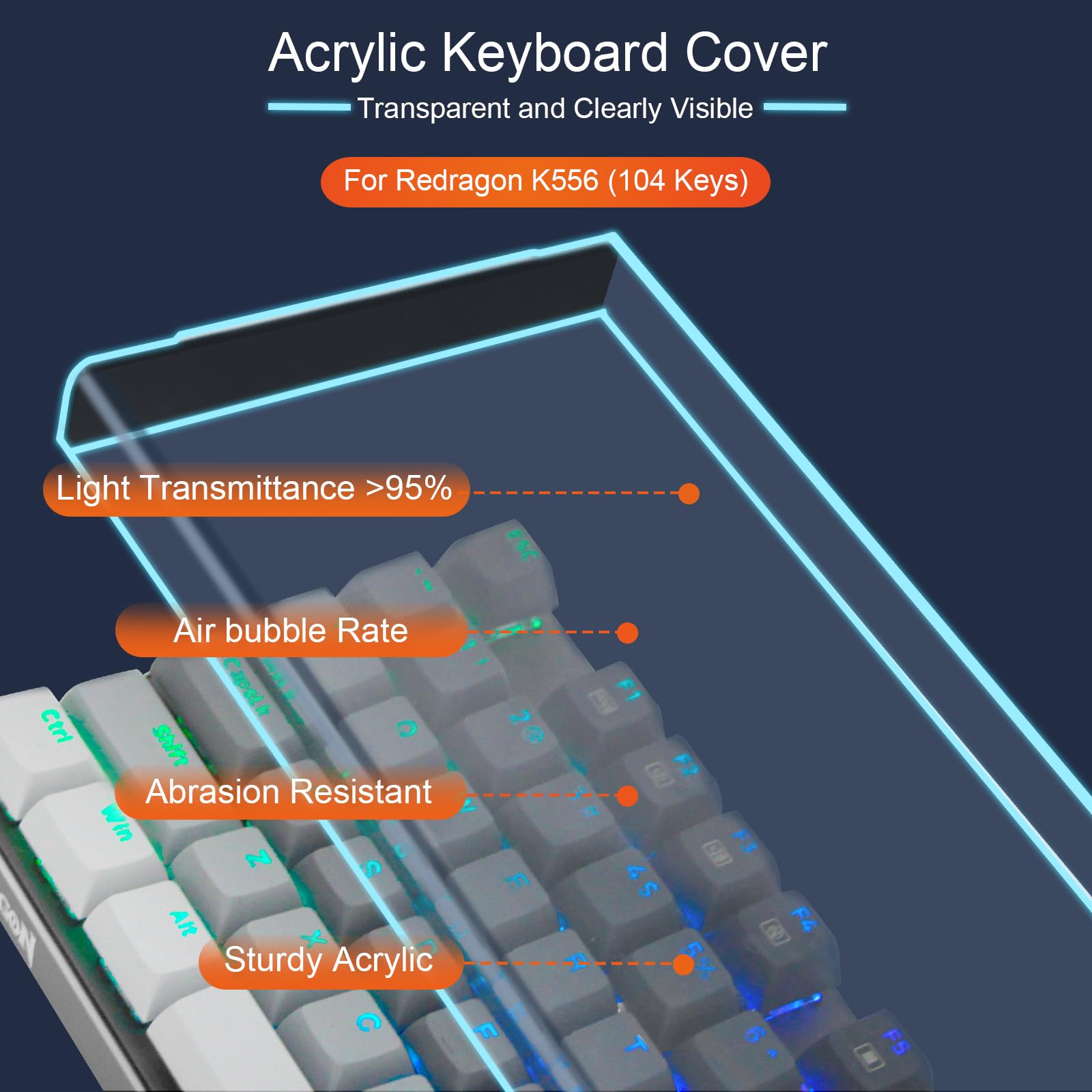 Desing Wish Keyboard Cover for Redragon K552, Water Resistant Half-Covered Acrylic Lid Anti Dust & Anti Hitting Keyboard Cover Compatible with Redragon K552 Mechanical Gaming Keyboard (87 Keys)