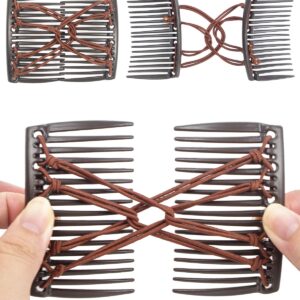 MAORULU 4 Pieces Magic Hair Combs for Women Accessories, Adjustable Elastic Hair Comb Clips for Thick Curly Thin Hair (Coffee and Black)