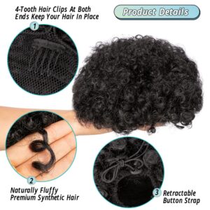 ISWEET Afro Puff Drawstring Ponytail, Black Curly Afro Bun Extensions Synthetic hair, Short Afro Hairpieces Updo hair for Black Women (Natural Black 1B)