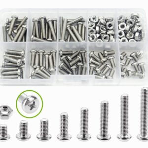 Elantek 160Pcs Metric M4 304-Stainless Steel Phillips Pan Head Machine Screws Nuts Assortment Kit- M4 x 6mm/ 8mm/ 10mm/ 12mm/ 14mm/ 16mm/ 18mm/ 20mm