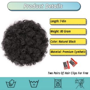 ISWEET Afro Puff Drawstring Ponytail, Black Curly Afro Bun Extensions Synthetic hair, Short Afro Hairpieces Updo hair for Black Women (Natural Black 1B)