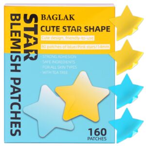 baglak star shape pimple patch/stickers to cover facial blemishes -160 patches - yellow & blue, hydrocolloid spot dots