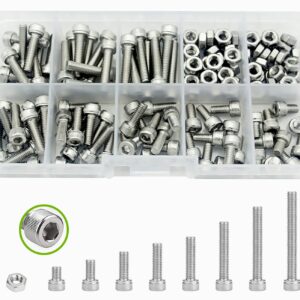 Elantek 160Pcs Metric M4 304-Stainless Steel Hex Socket Head Cap Screws Nuts Assortment Kit- M4 x 6mm/ 8mm/ 10mm/ 12mm/ 14mm/ 16mm/ 18mm/ 20mm