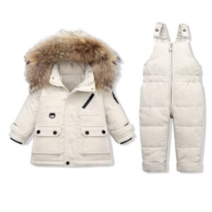 yallet baby girls boys snowsuit, infant winter clothes toddler kids winter warm hooded down jacket coat + ski bib pants off-white