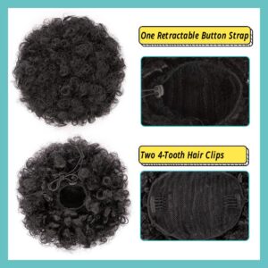 ISWEET Afro Puff Drawstring Ponytail, Black Curly Afro Bun Extensions Synthetic hair, Short Afro Hairpieces Updo hair for Black Women (Natural Black 1B)