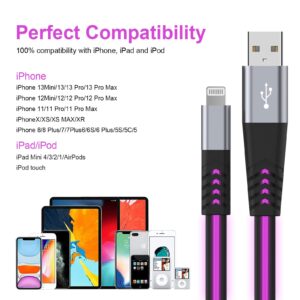 Light up iPhone Charger Cord, 6FT LED Lightning Cables | Apple MFi Certified | USB Fast Charging Cord for Apple iPhone 13 12 11 Pro Max XR XS X/8Plus/7Plus/6Plus/5s/iPad iPod Touch More (Purple)