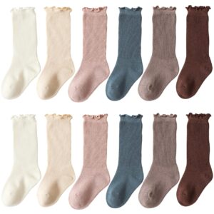 adeimoo baby girls cotton socks newborn keep warm solid color sock knee-high stockings for infant toddler 0-6 months