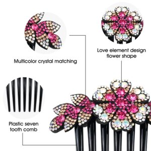 Lawie 6 Pack Luxury Sparkly Glitter Flower Leaf Rhinestone Black Plastic Side French Twist Hair Combs Long Teeth Slide Hairpins Barrettes Bun Chignon Clips Long Thick Hair Holder Accessories for Women