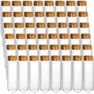 frcctre 48 pack 50ml glass test tubes with cork stoppers, 30x100mm clear round bottom glass test tubes for scientific experiments, bath salt and candy storage, plant propagation container