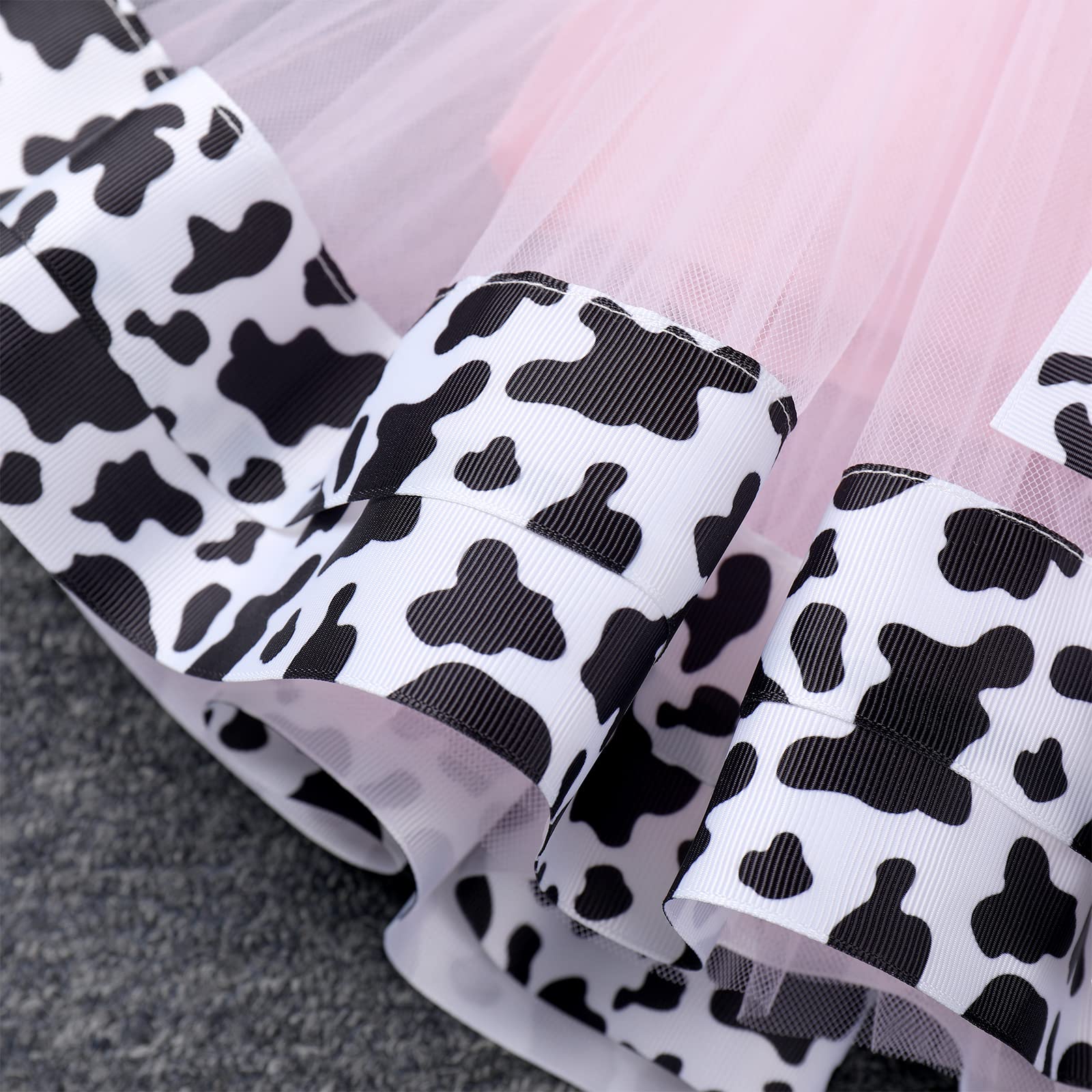 Baby Girl Cow 1/2 Birthday Outfit Farm Animal Fancy Dress up Flutter Sleeve Romper Tutu Skirt Headband Bowknot Tutu Dress 3PCS Clothes Set for Cake Smash Photo Prop Pink Cow - Half Way to One 6 Months