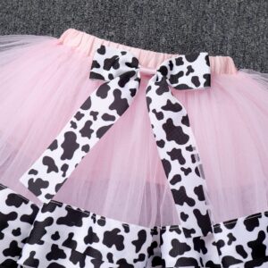 Baby Girl Cow 1/2 Birthday Outfit Farm Animal Fancy Dress up Flutter Sleeve Romper Tutu Skirt Headband Bowknot Tutu Dress 3PCS Clothes Set for Cake Smash Photo Prop Pink Cow - Half Way to One 6 Months