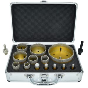 diamond hole saw kit 15pcs tile hole saw 5/8-11 thread - diamond drill bits for porcelain tile - diamond hole saw - diamond drill bits - diamond bit - 6/8/10/12/16/20/25/30/35/45/55/68/100mm+adapters